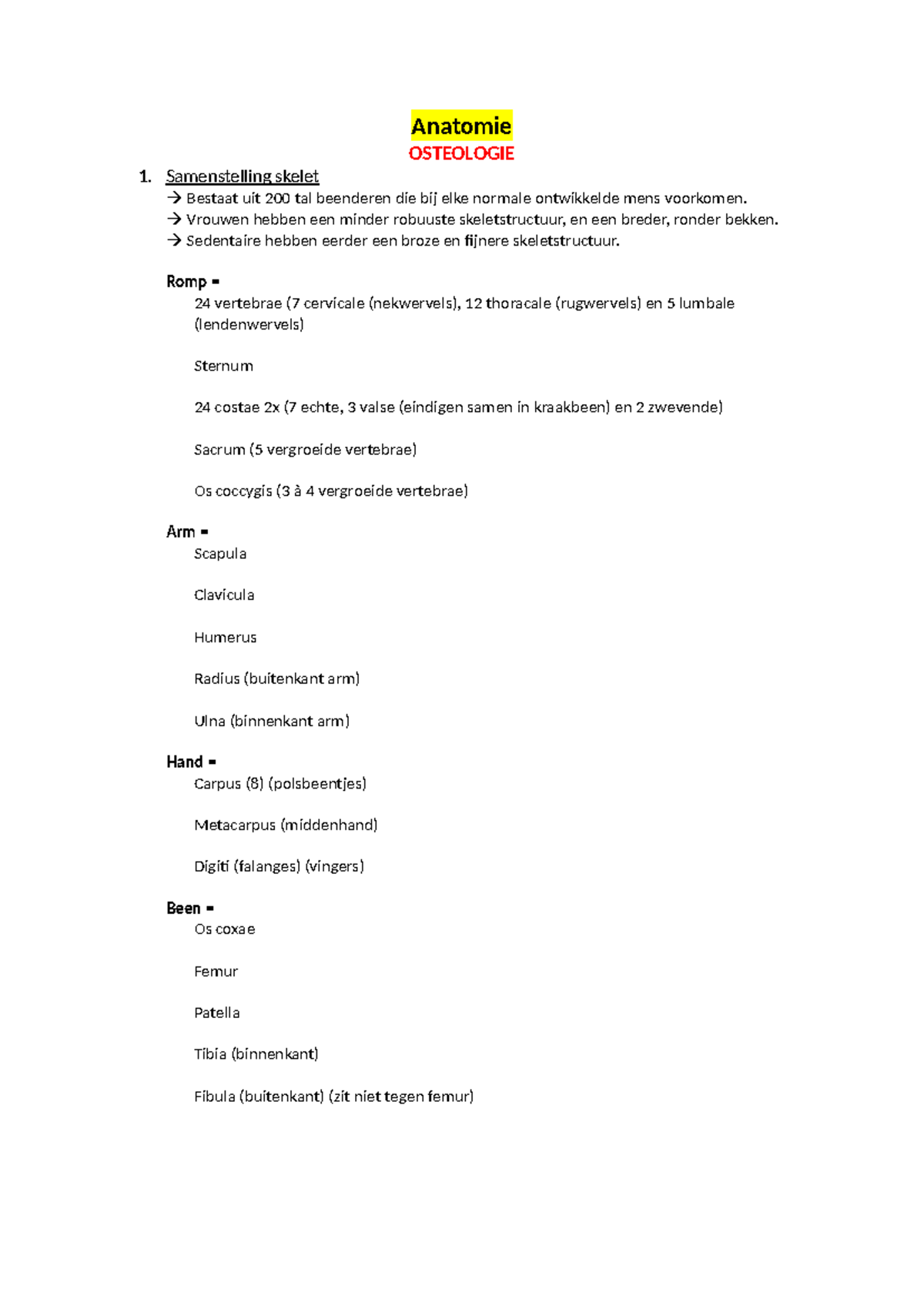 Anatomie Inleiding: Wervels, Heiligbeen, Staartebeen & Schedel - Studocu
