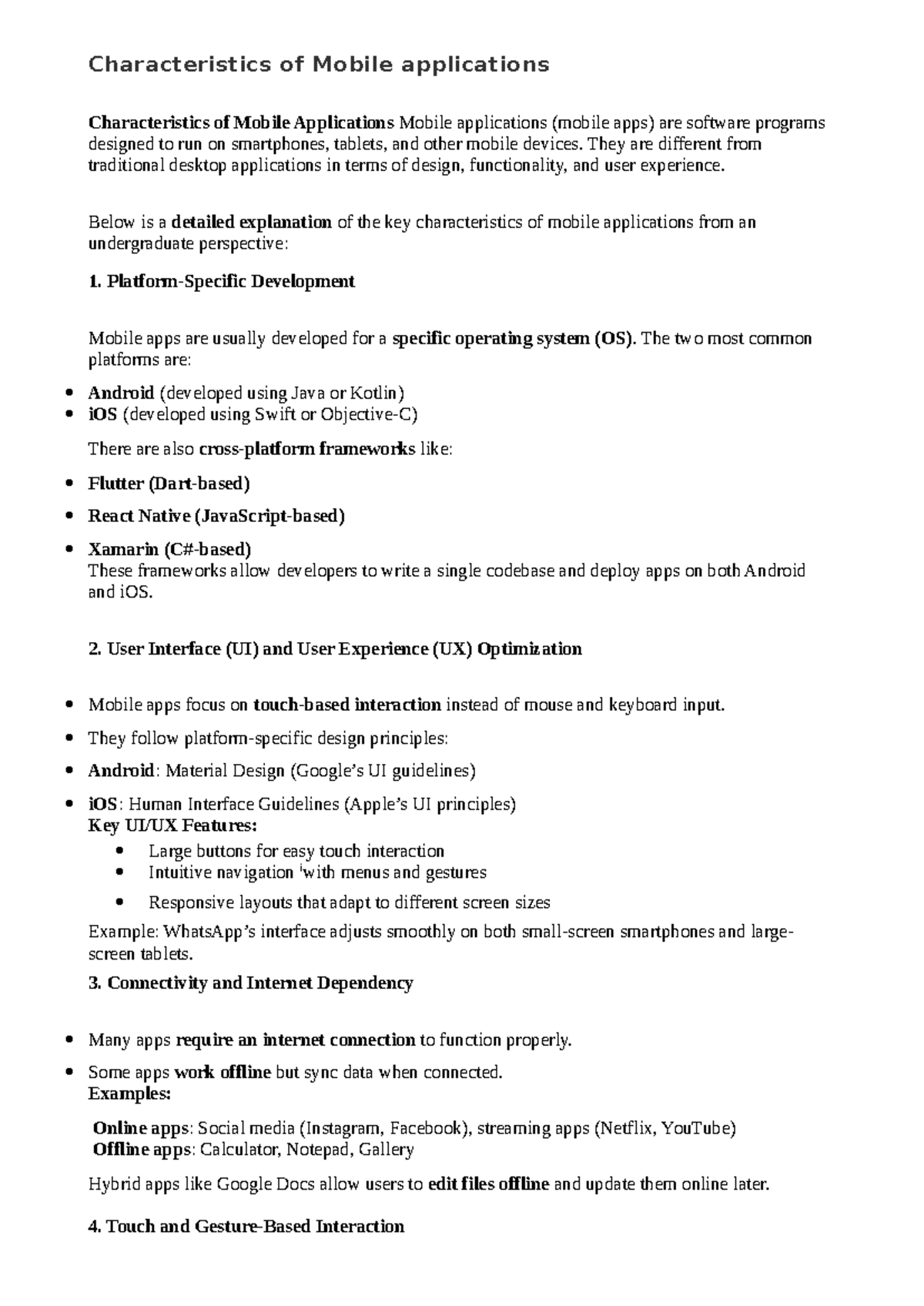 L-1 Characteristics of Mobile Applications - Study Notes - Studocu