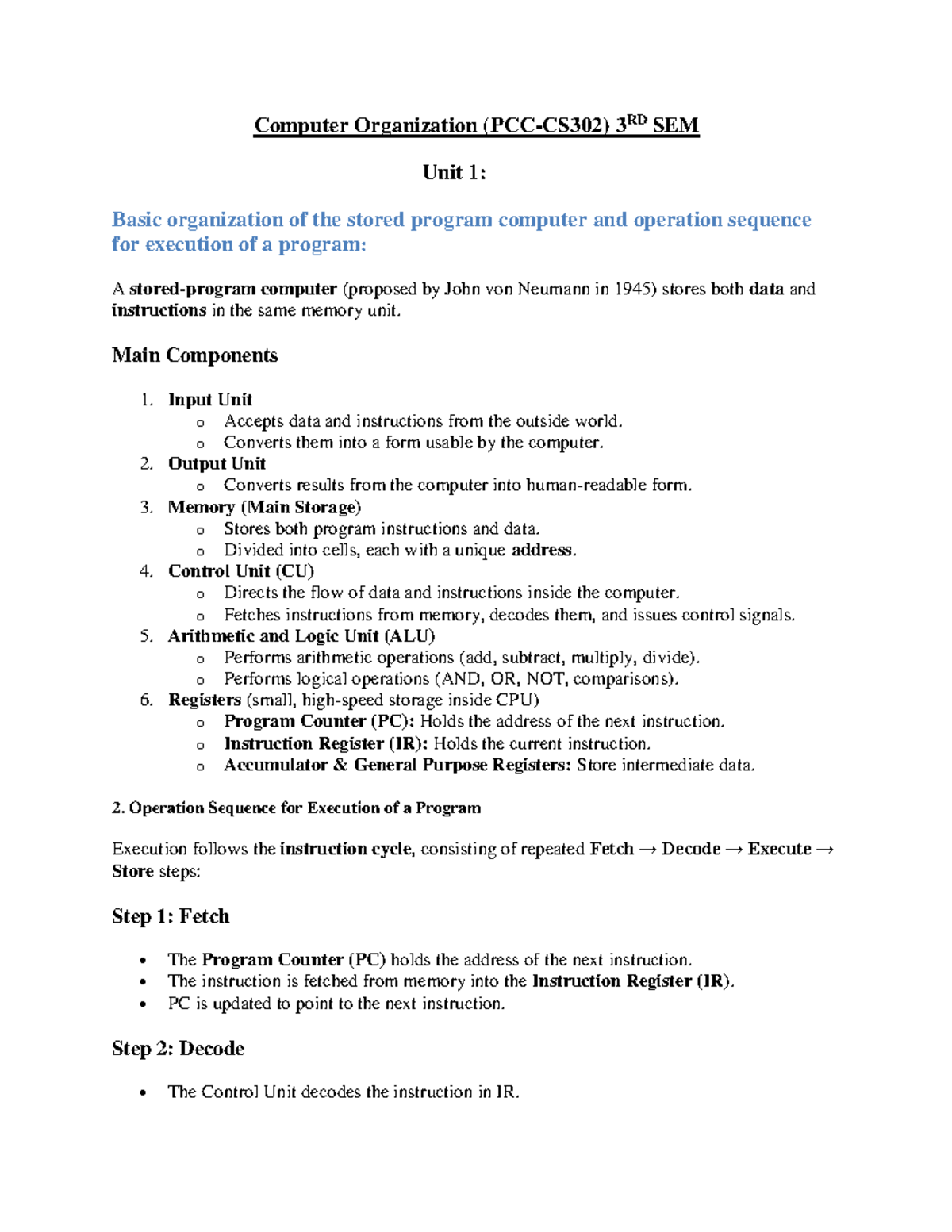 Computer Organization 3RD SEM Unit 1: Basics of Stored Program Computer ...