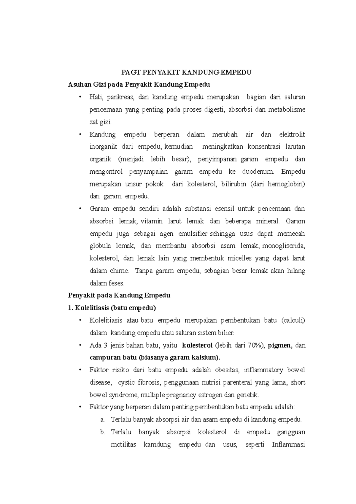 PAGT Asuhan Gizi dan Penatalaksanaan Penyakit Kandung Empedu - Studocu