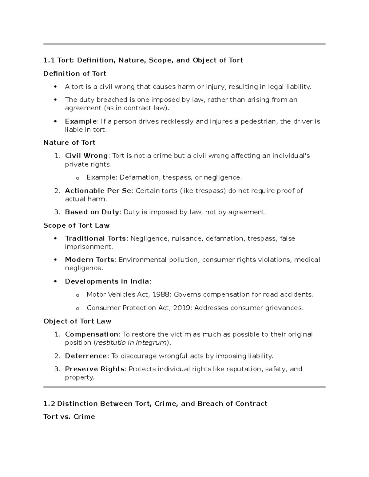 Tort - naaaaaa - 1 Tort: Definition, Nature, Scope, and Object of Tort ...