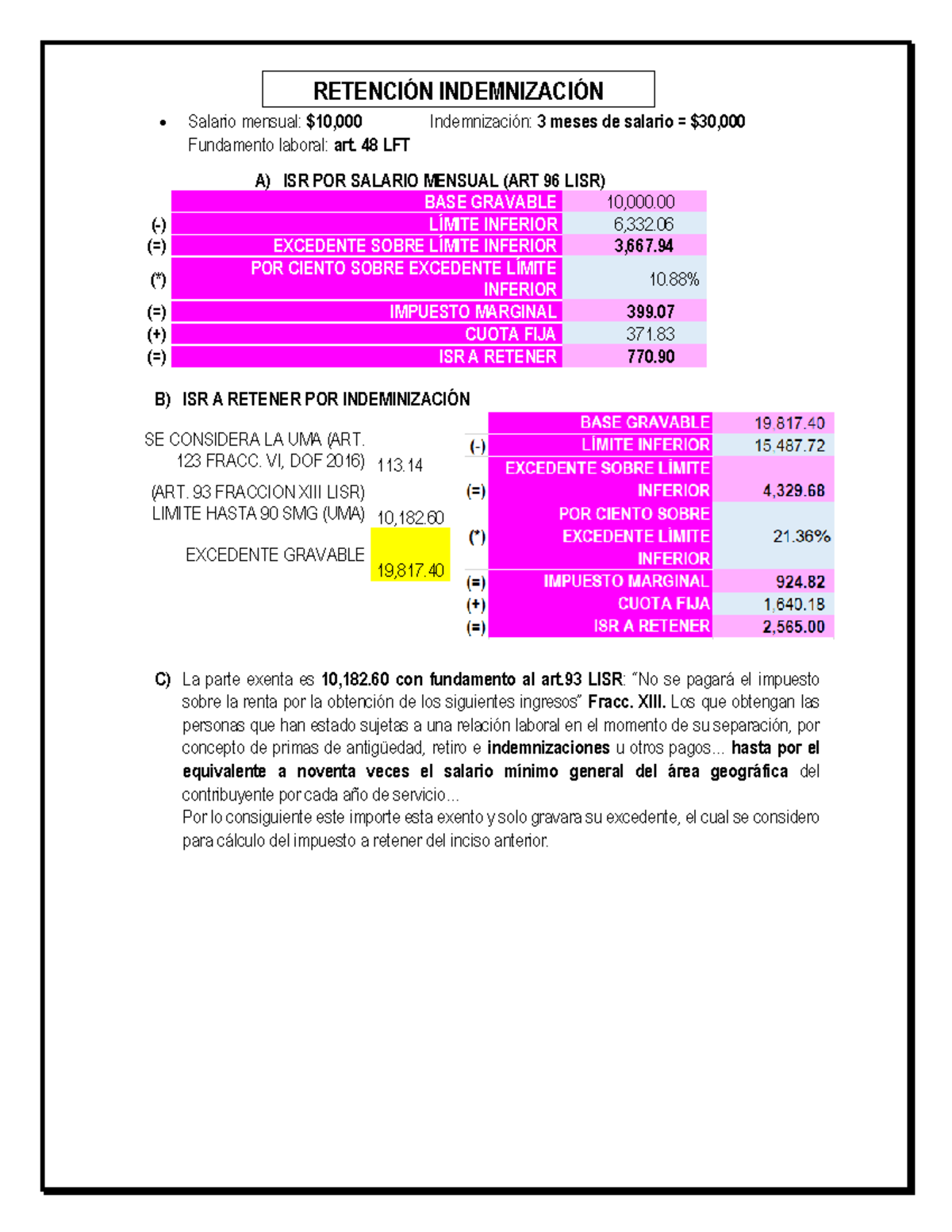 CASO Práctico 2: Retención de ISR por Indemnización y Salario - Studocu