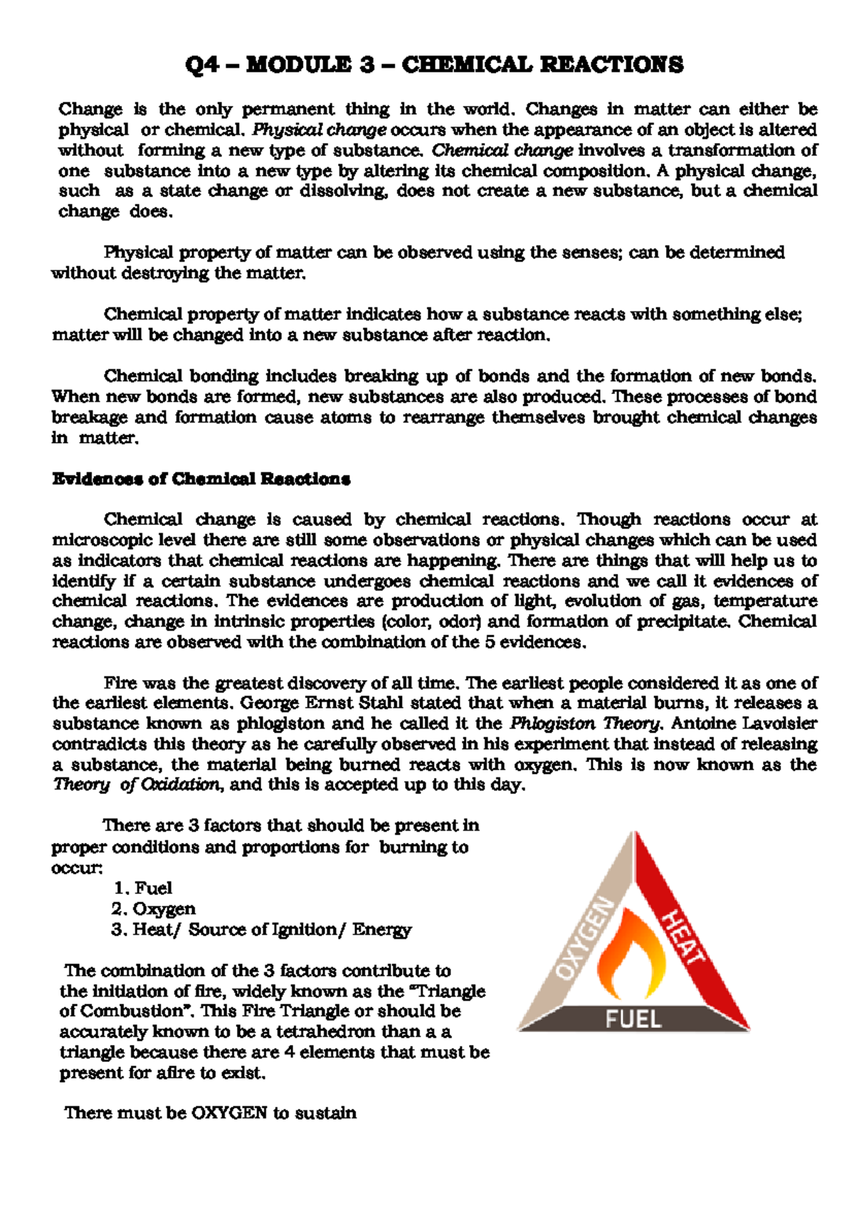 Q4 - Module 3: Understanding Chemical Reactions and Changes - Studocu