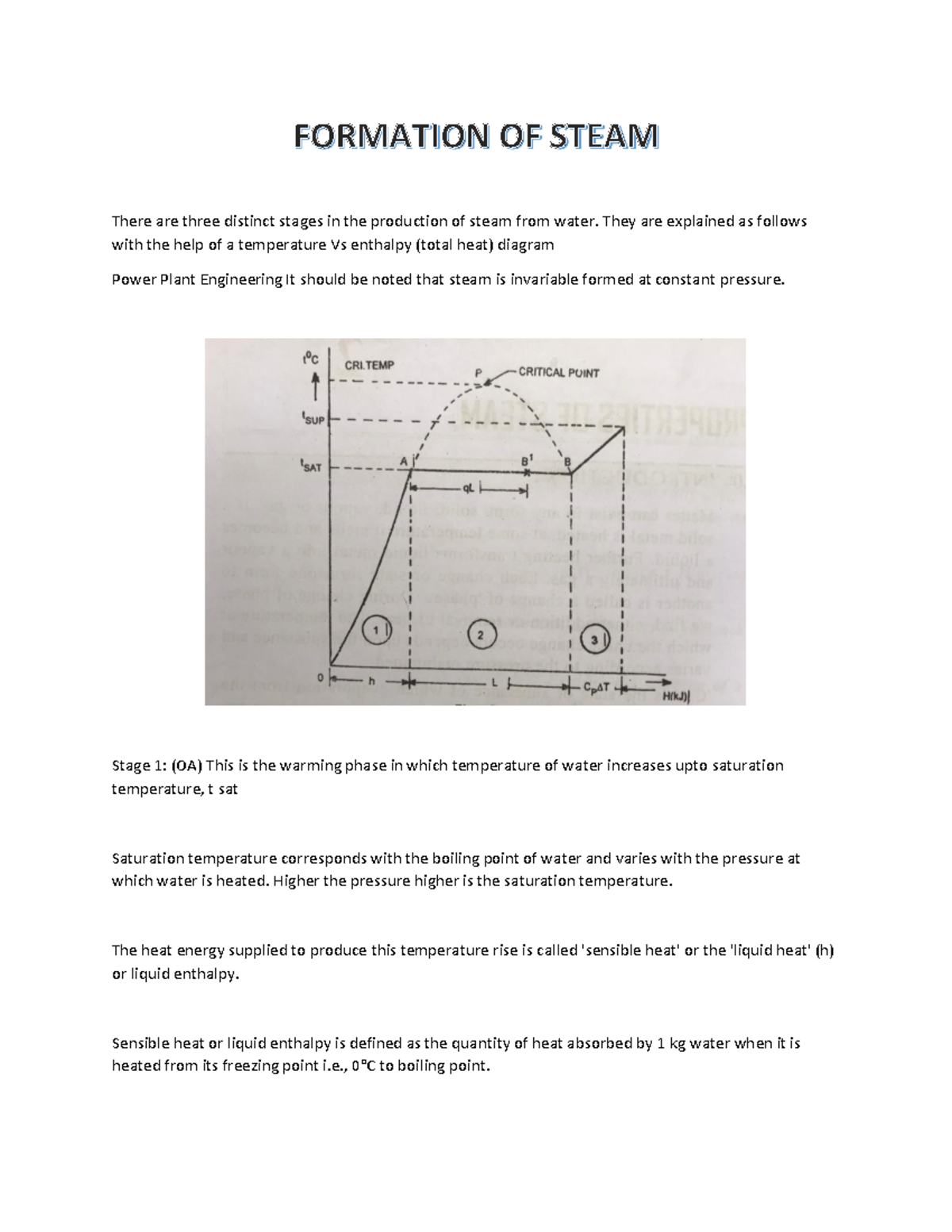 Formation of Steam: Power Plant Engineering Notes - Studocu