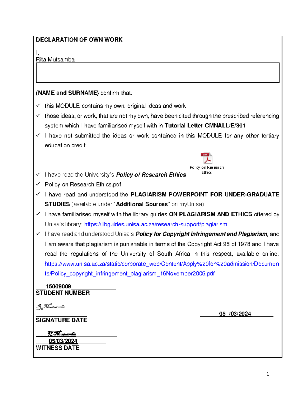 COM3701 - Declaration of Own Work and Marketing Strategy Assignment ...