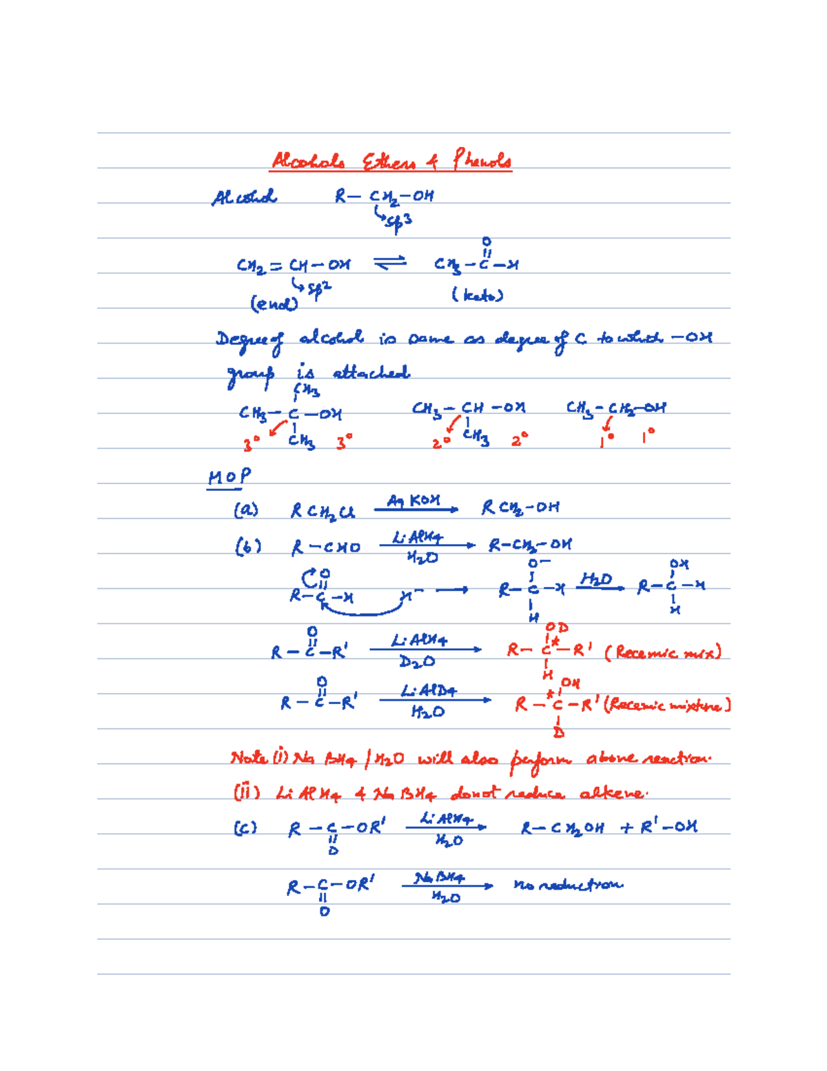 Alcohols, Ethers & Phenols: Lecture Notes L 16, 17 & 18 - Studocu