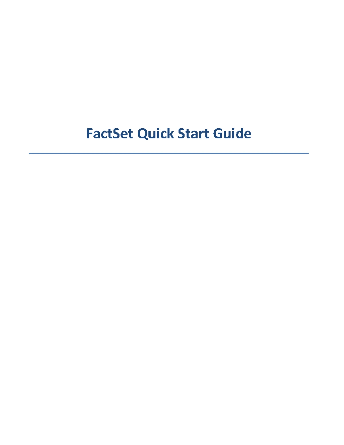 FactSet Quick Start Guide (FSD021): Essential Navigation and Tips - Studocu