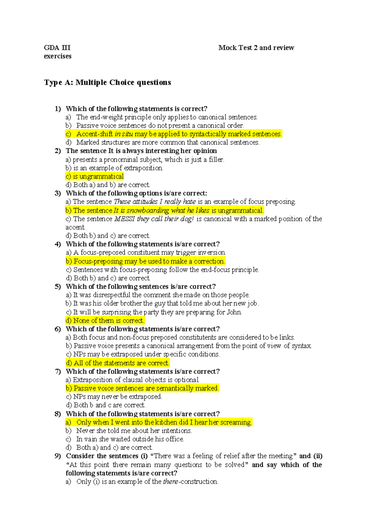 GDA Mock Test 2 Review: Multiple Choice & True/False Answers - Studocu