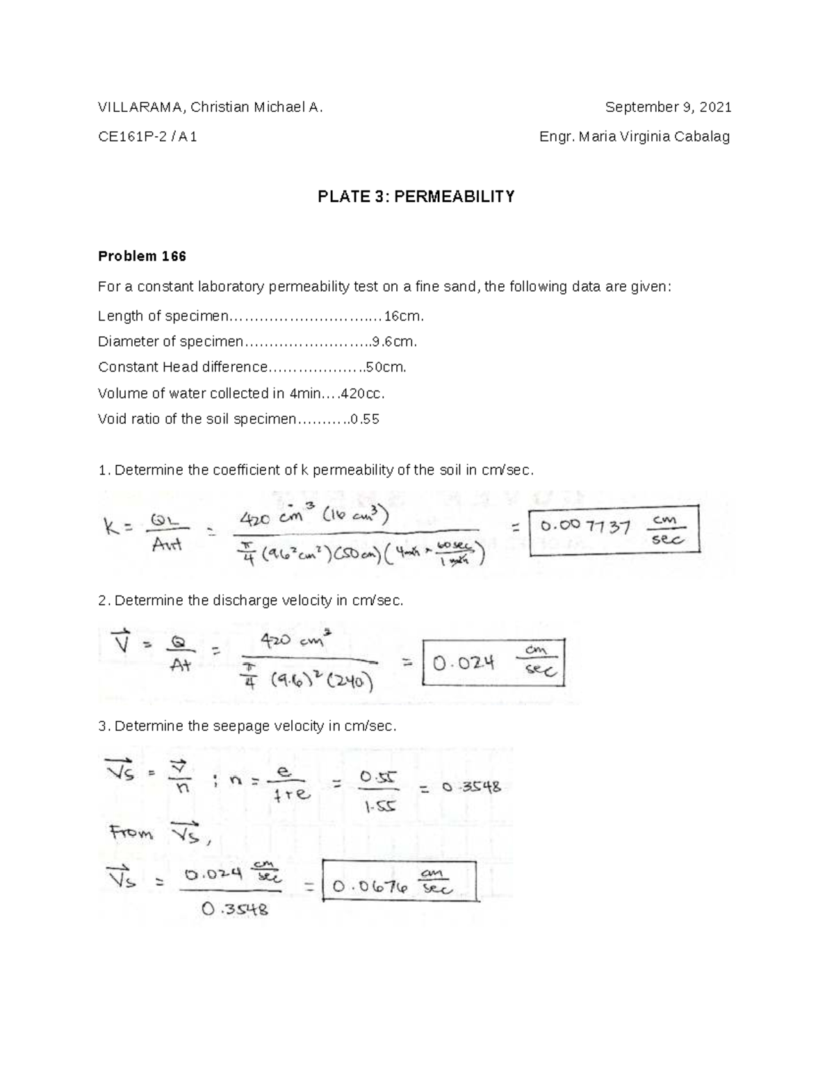 Plate 3: Permeability Problems and Solutions for CE 101 - Studocu