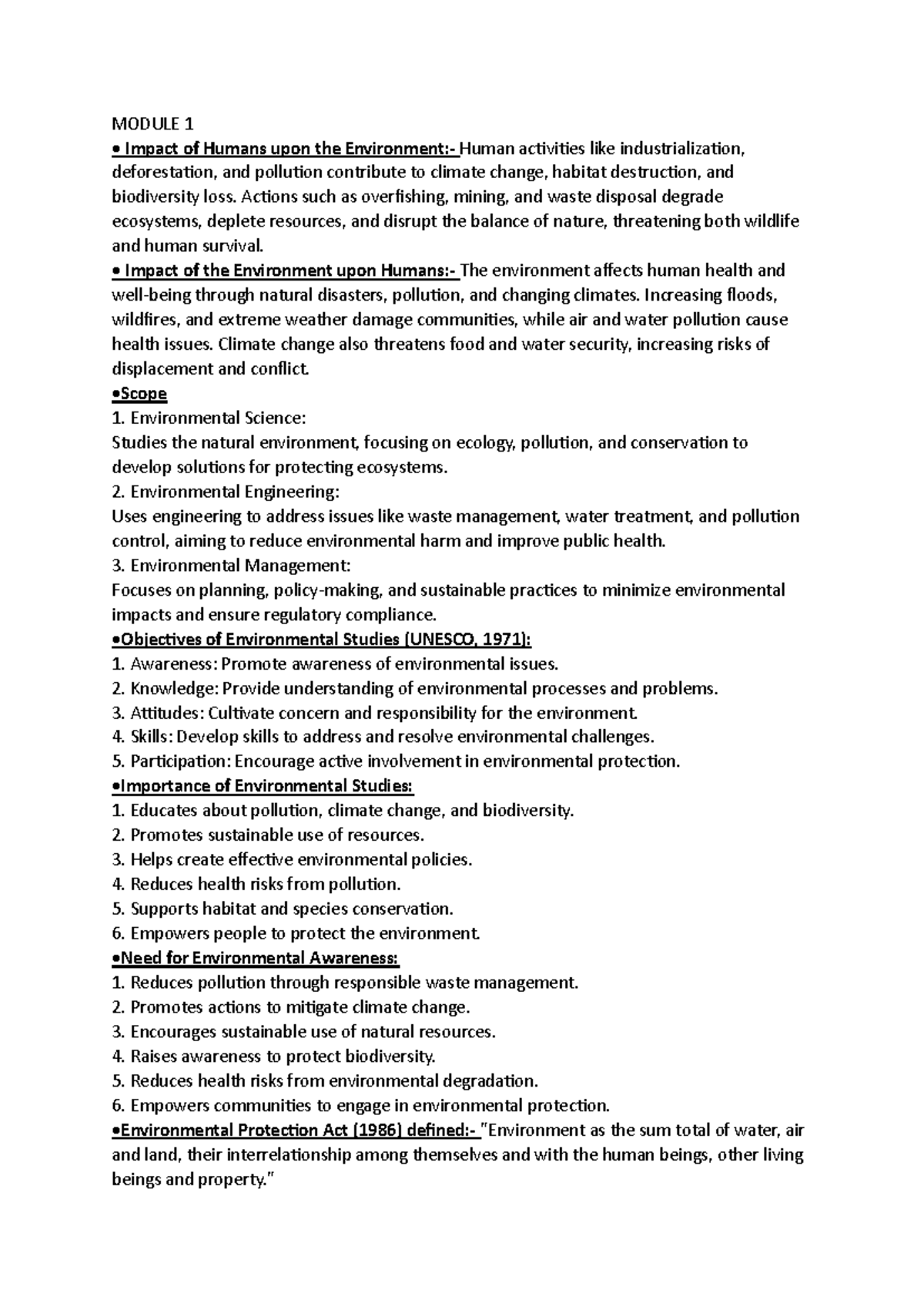 ENV 101: Module 1 - Human Impact on Environment and Ecosystems - Studocu