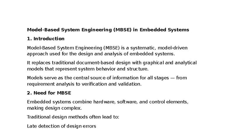 Model-Based System Engineering (MBSE) in Embedded Systems - Studocu