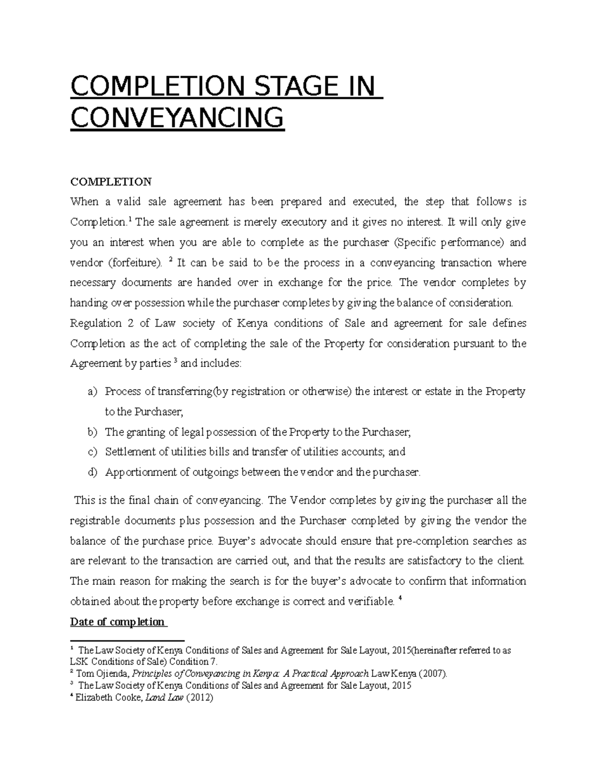Completion Stage in Conveyancing: Key Processes and Obligations - Studocu