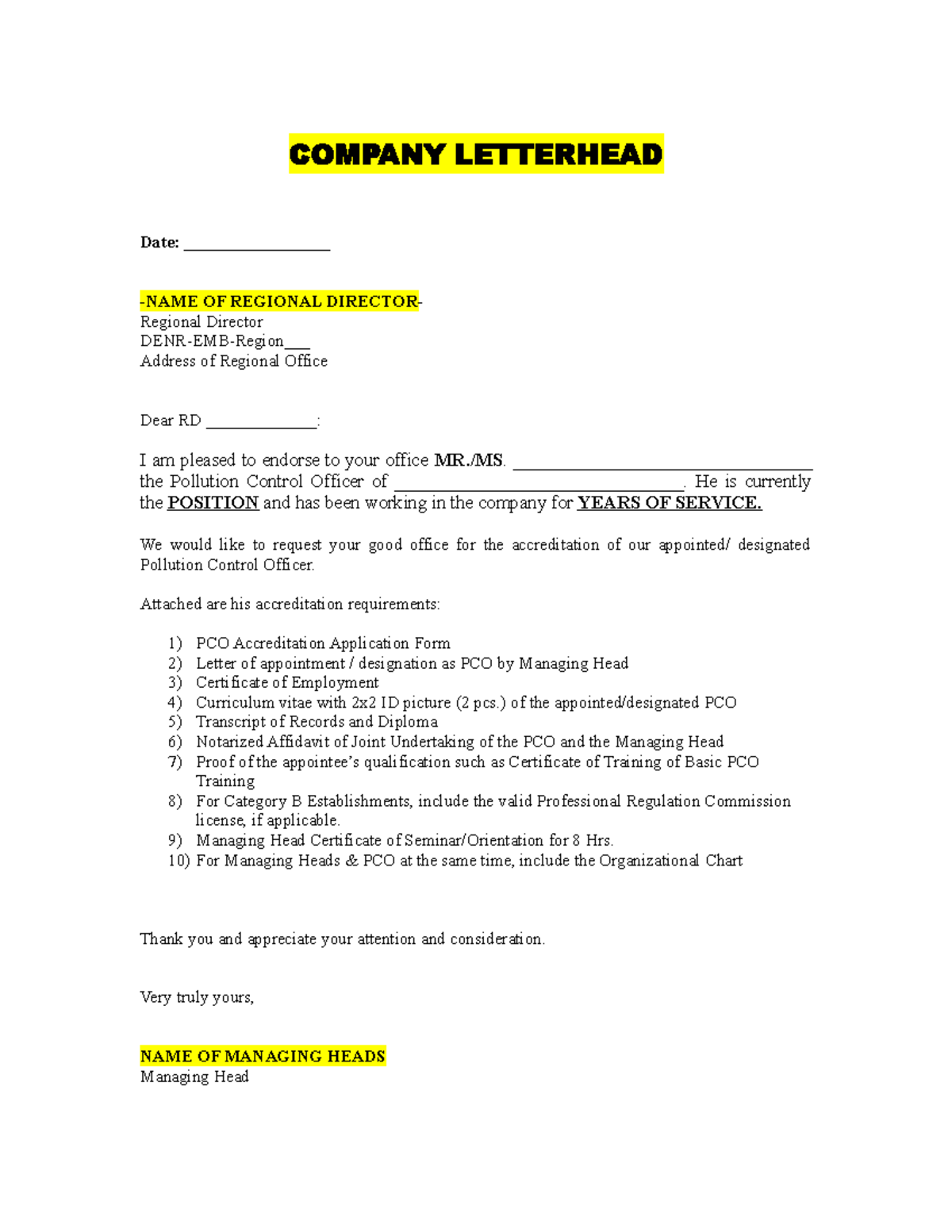 FOR PCO OFFICER - COMPANY LETTERHEAD Date: _________________ -NAME OF ...