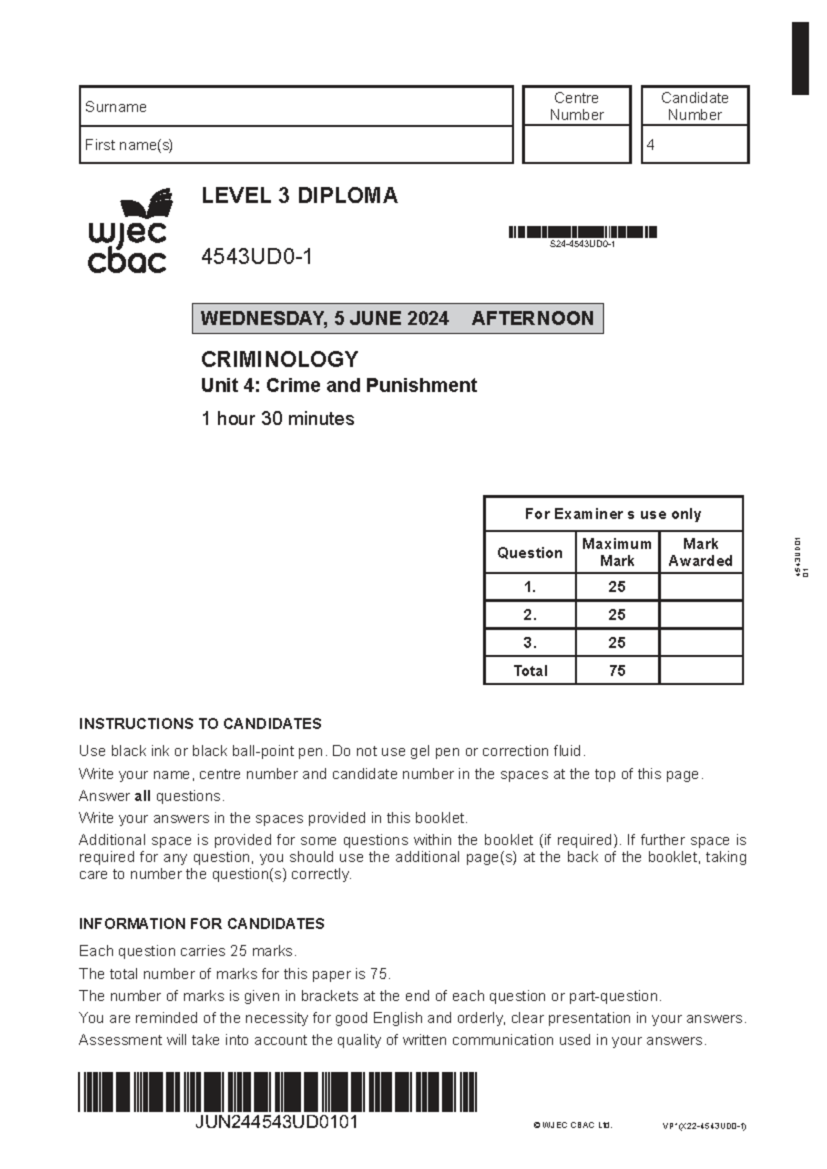 Level 3 Diploma Criminology Unit 4: Crime & Punishment Practice ...