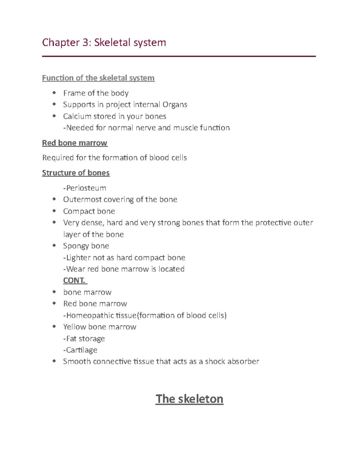 Ch.3 Skeletal System: Structure, Function, and Key Features - Studocu