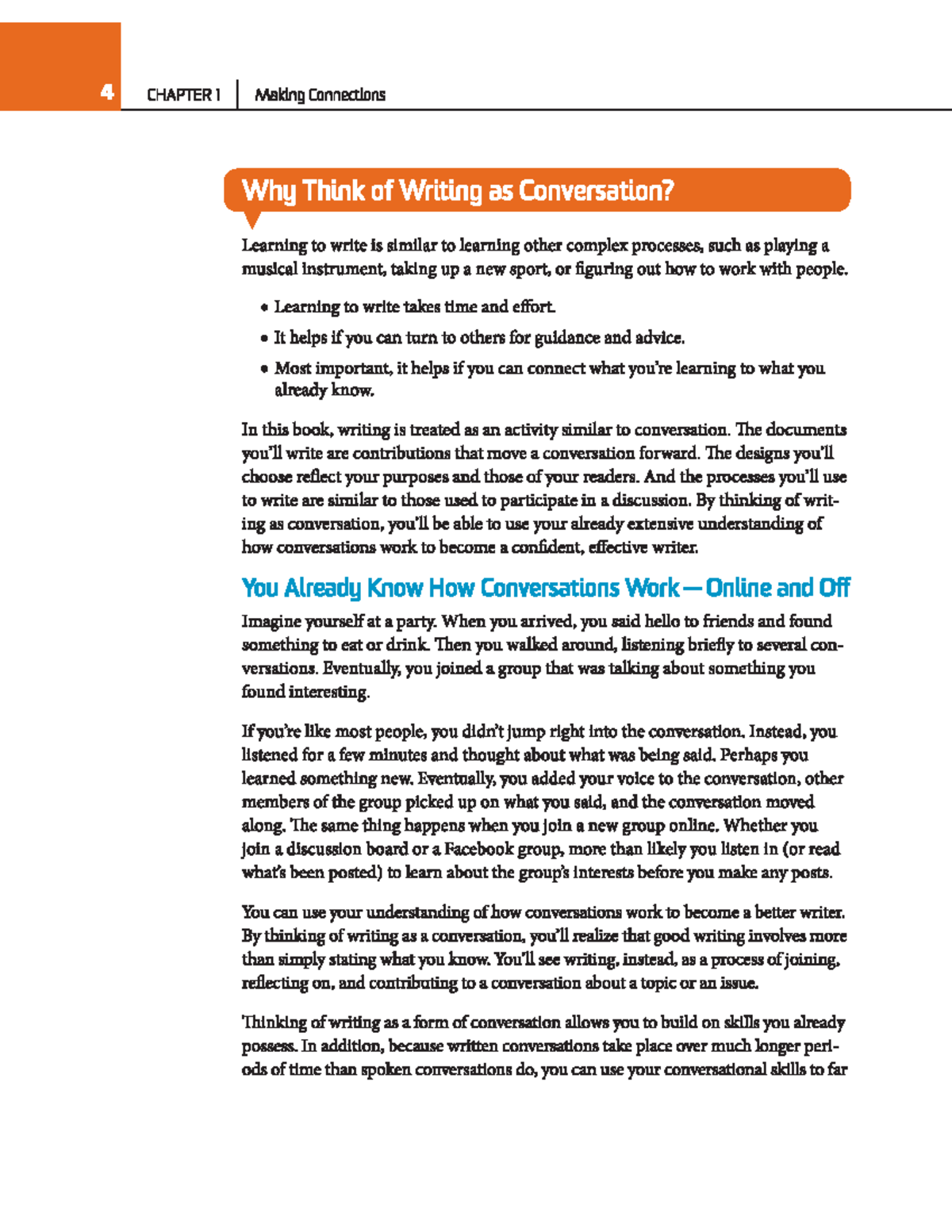 Writing as a conversation - 4 CHAPTER 1 Making Connections Why Think of ...