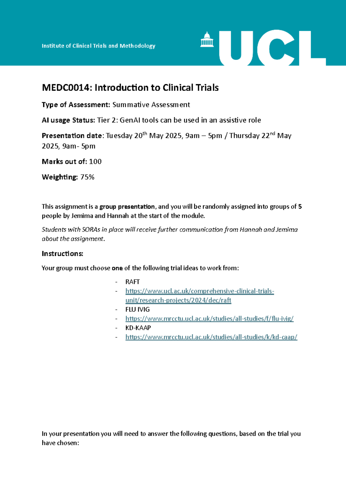 MEDC0014 Summative Assessment Presentation Guidelines 2024-25 - Studocu