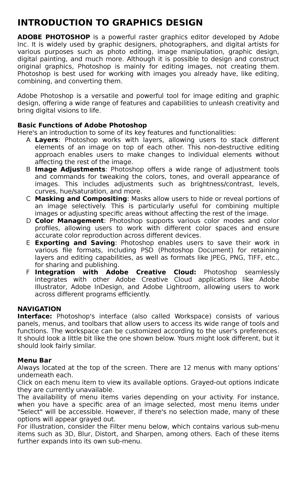 Introduction to Graphics Design: Adobe Photoshop Overview - Studocu