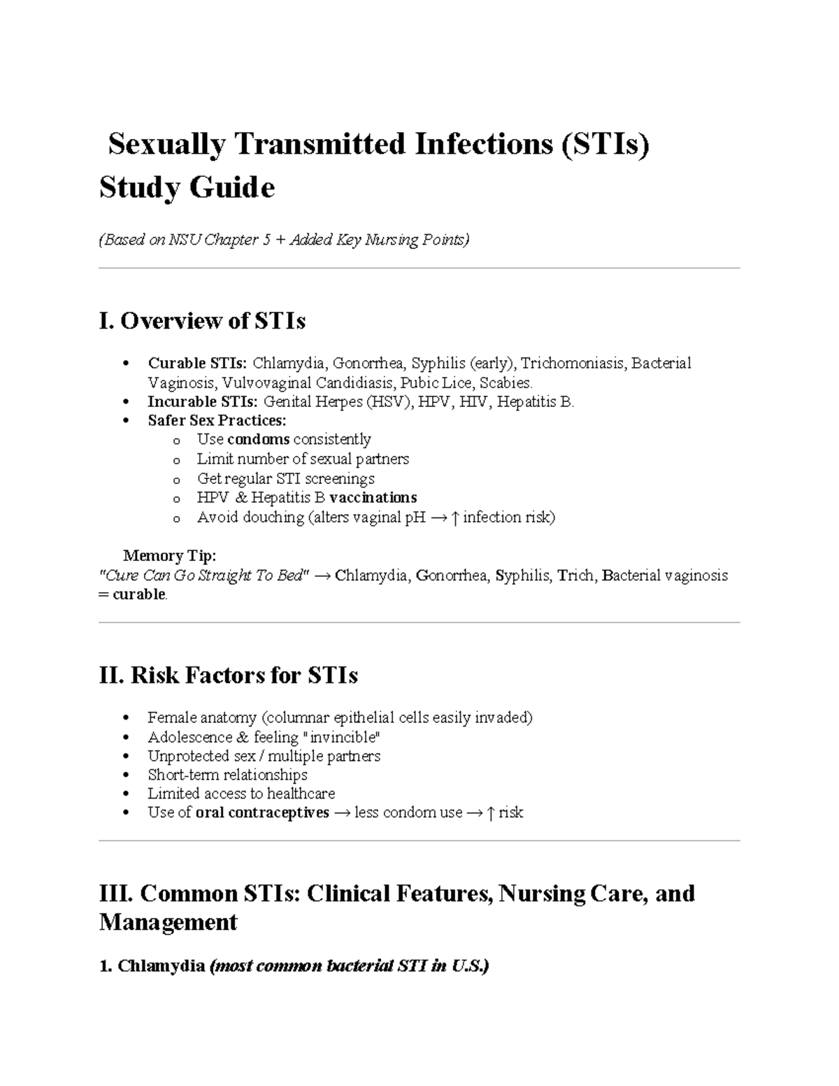 STI Study Guide: Key Nursing Points from NSU Chapter 5 - Studocu