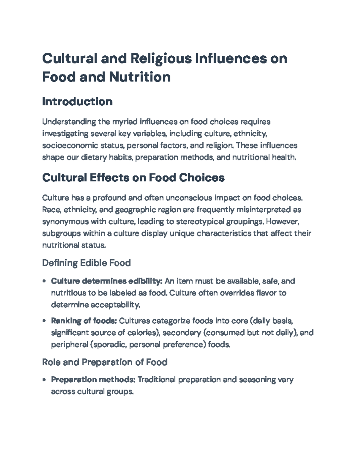 Cultural & Religious Influences on Food & Nutrition (Course Code ...