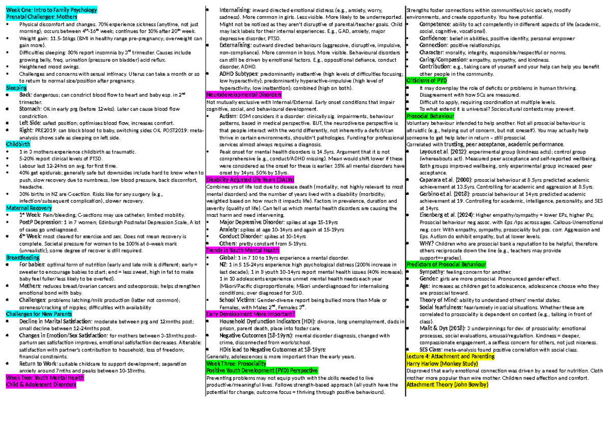 PSY101: Midterm Cheat Sheet on Family Psychology and Child Development ...