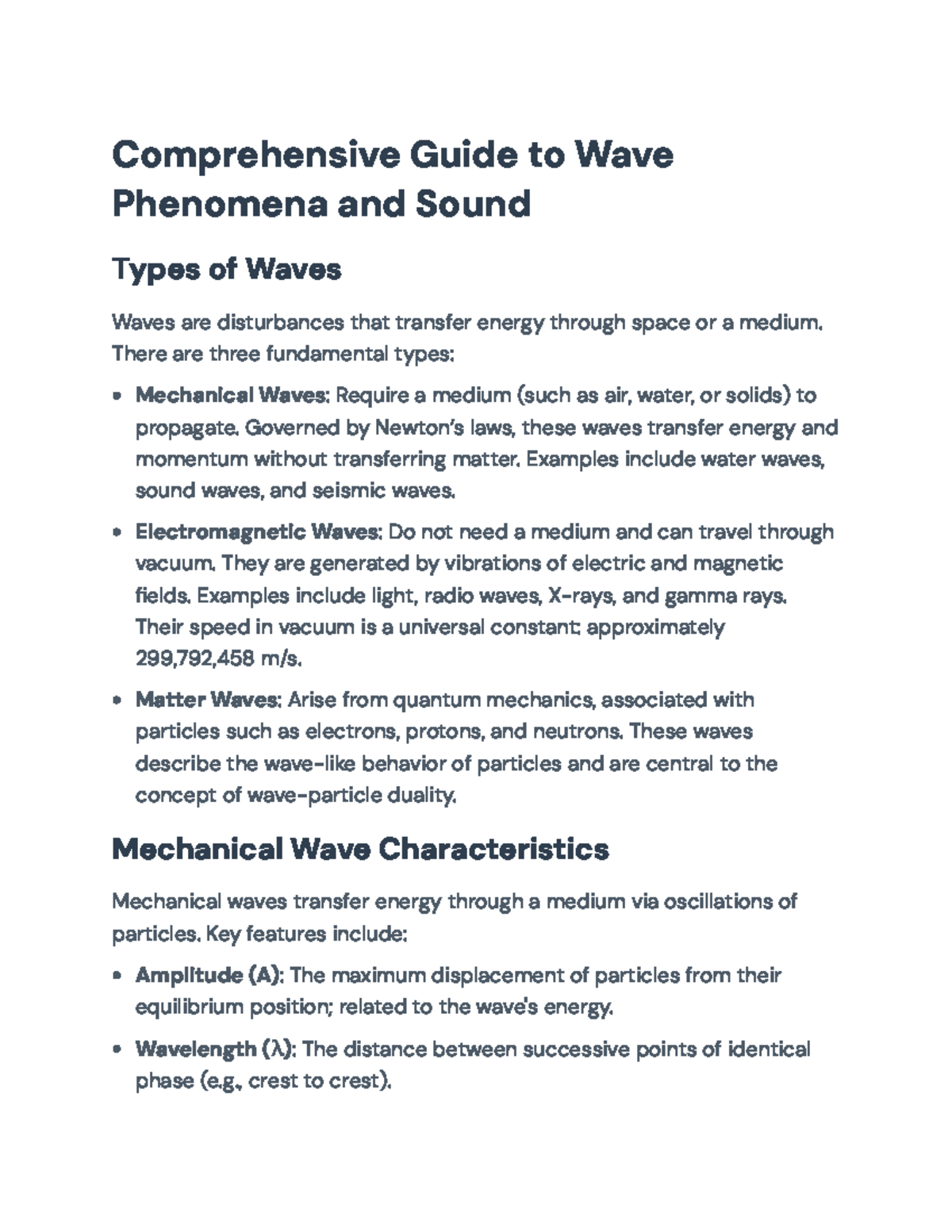 Comprehensive Guide to Wave Phenomena and Sound Mechanics (PHYS 101 ...