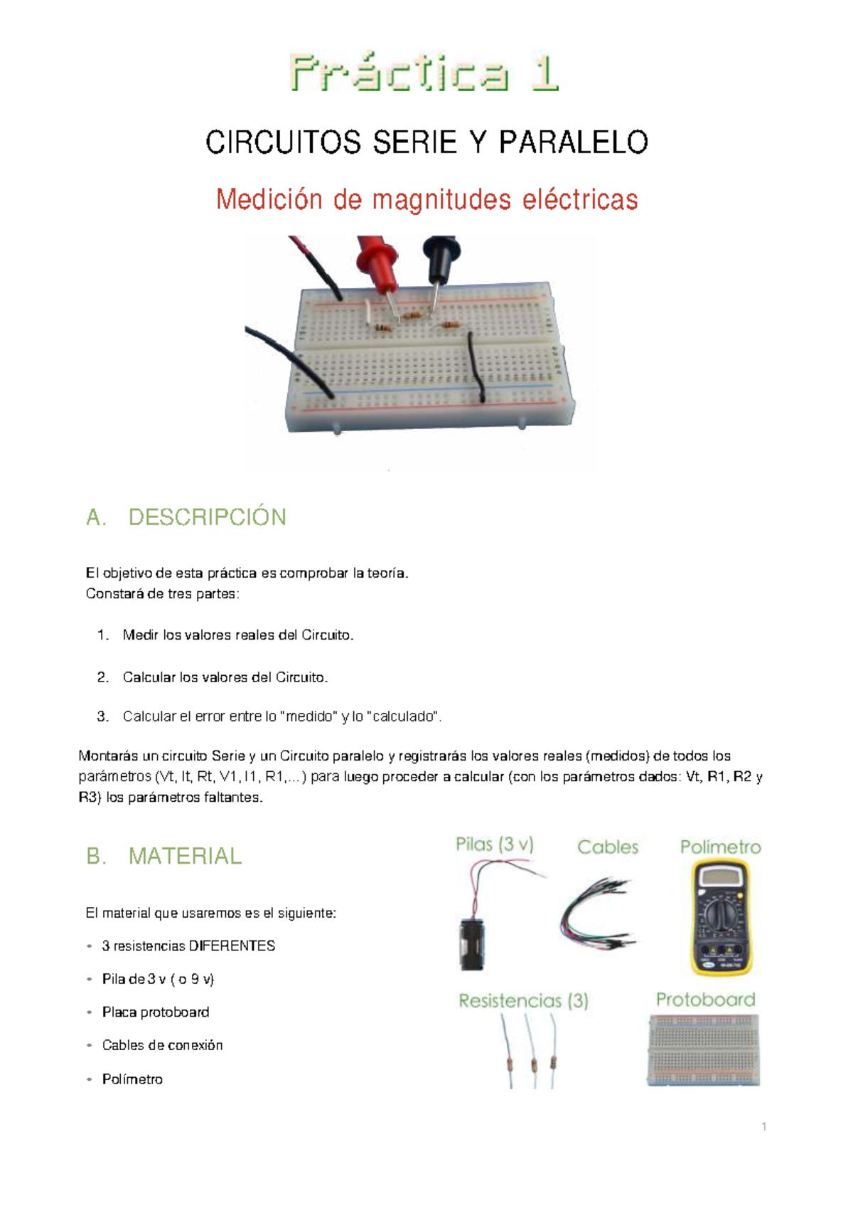 CIRCUITOS SERIE Y PARALELO: Práctica 1 de Medición Eléctrica - Studocu