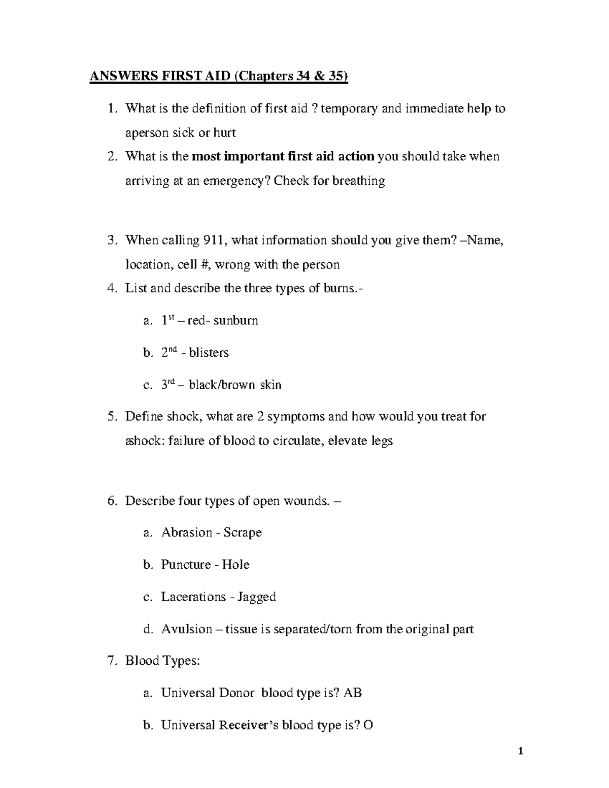 First Aid Answers Study Guide for Chapters 34 & 35 - Studocu