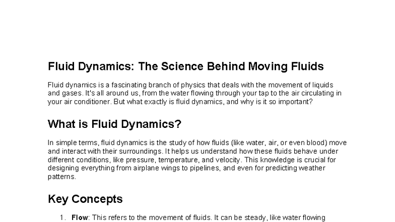 Fluid Dynamics: Understanding Movement of Fluids and Its Applications ...