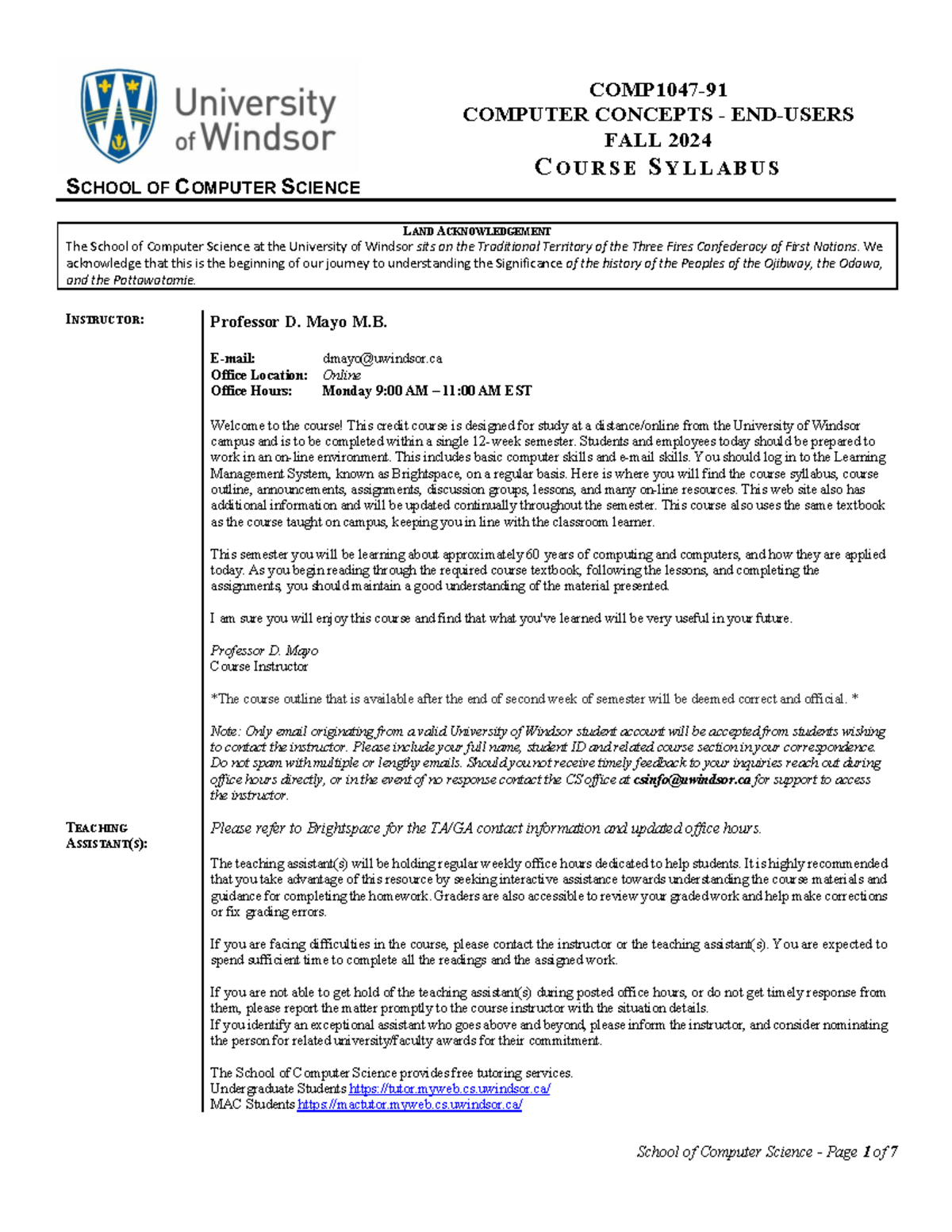 COMP104791 Computer Concepts Syllabus - Fall 2024 - Studocu