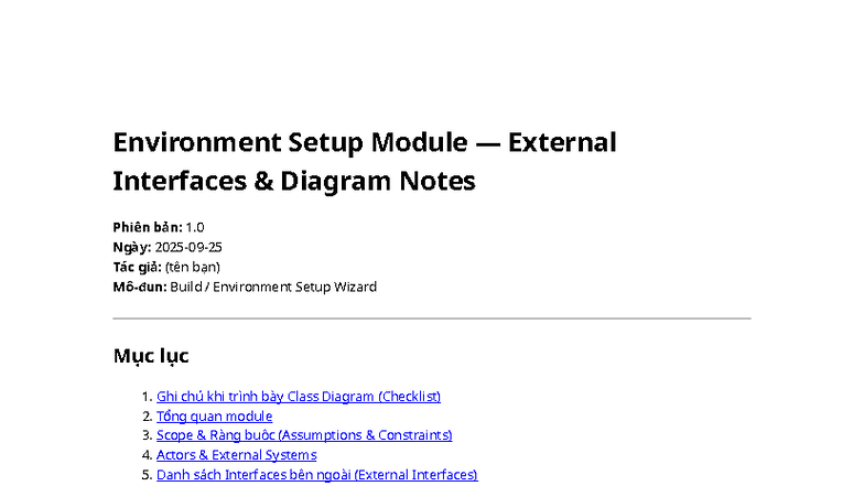 Environment Setup Module — External Interfaces & Diagram Notes - Ngày ...