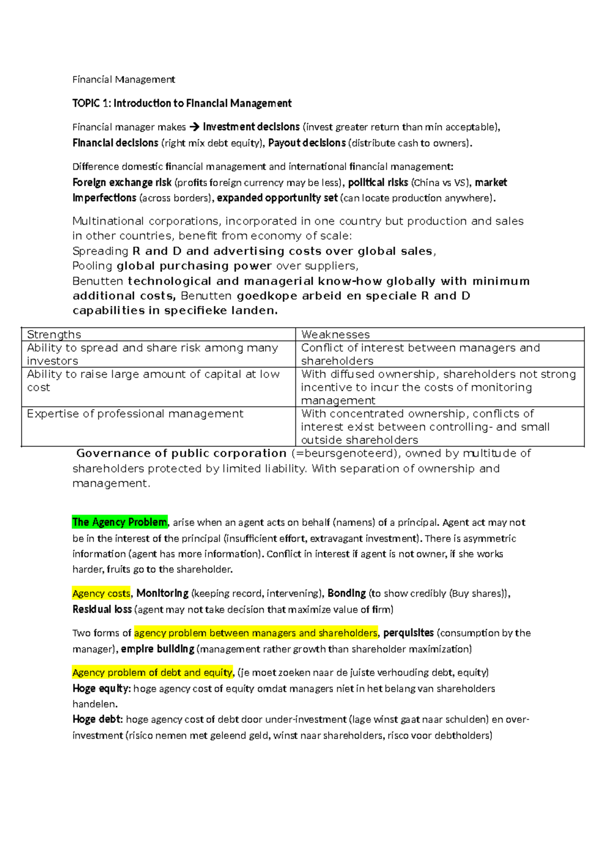 Financial Management (FIN 101) Summary of Key Concepts and Topics ...