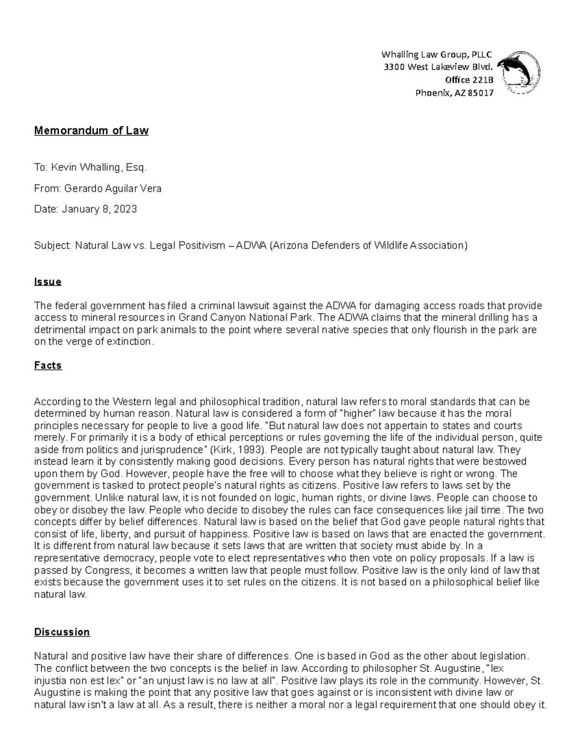 Memorandum of Law - The first essay of gov-357 - Whalling Law Group ...