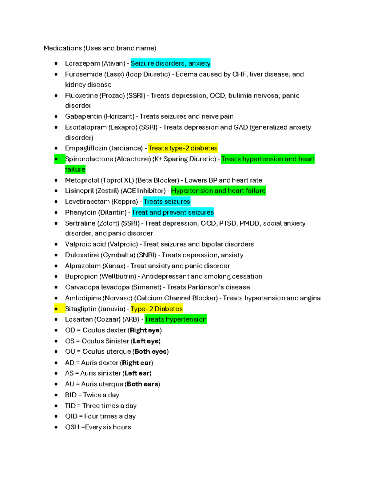 Medications (Clinical) Overview: Uses & Brand Names - Studocu