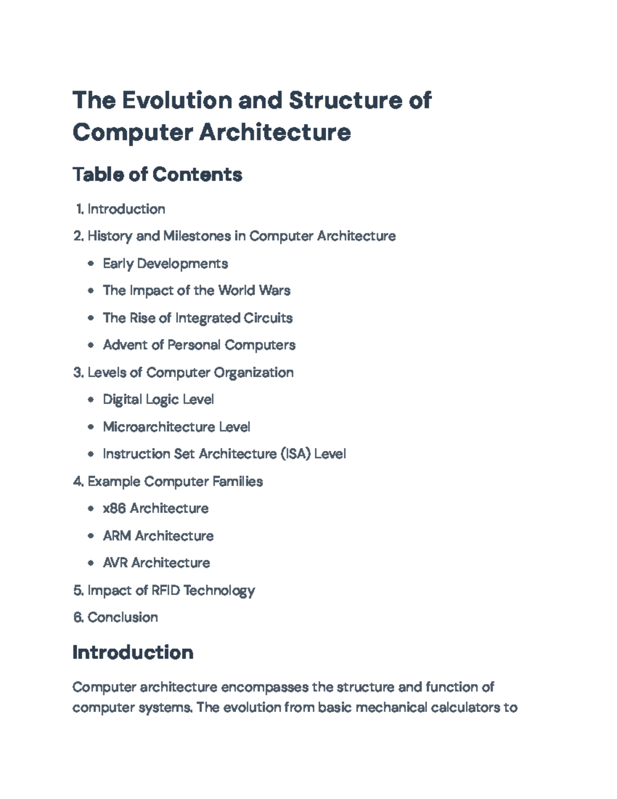 Computer Architecture: Evolution, Structure, and RFID Impact Analysis ...