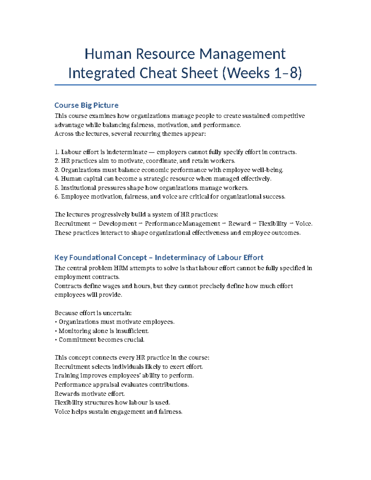 HRM 101 Integrated Cheat Sheet: Key Concepts & Theories - Studocu