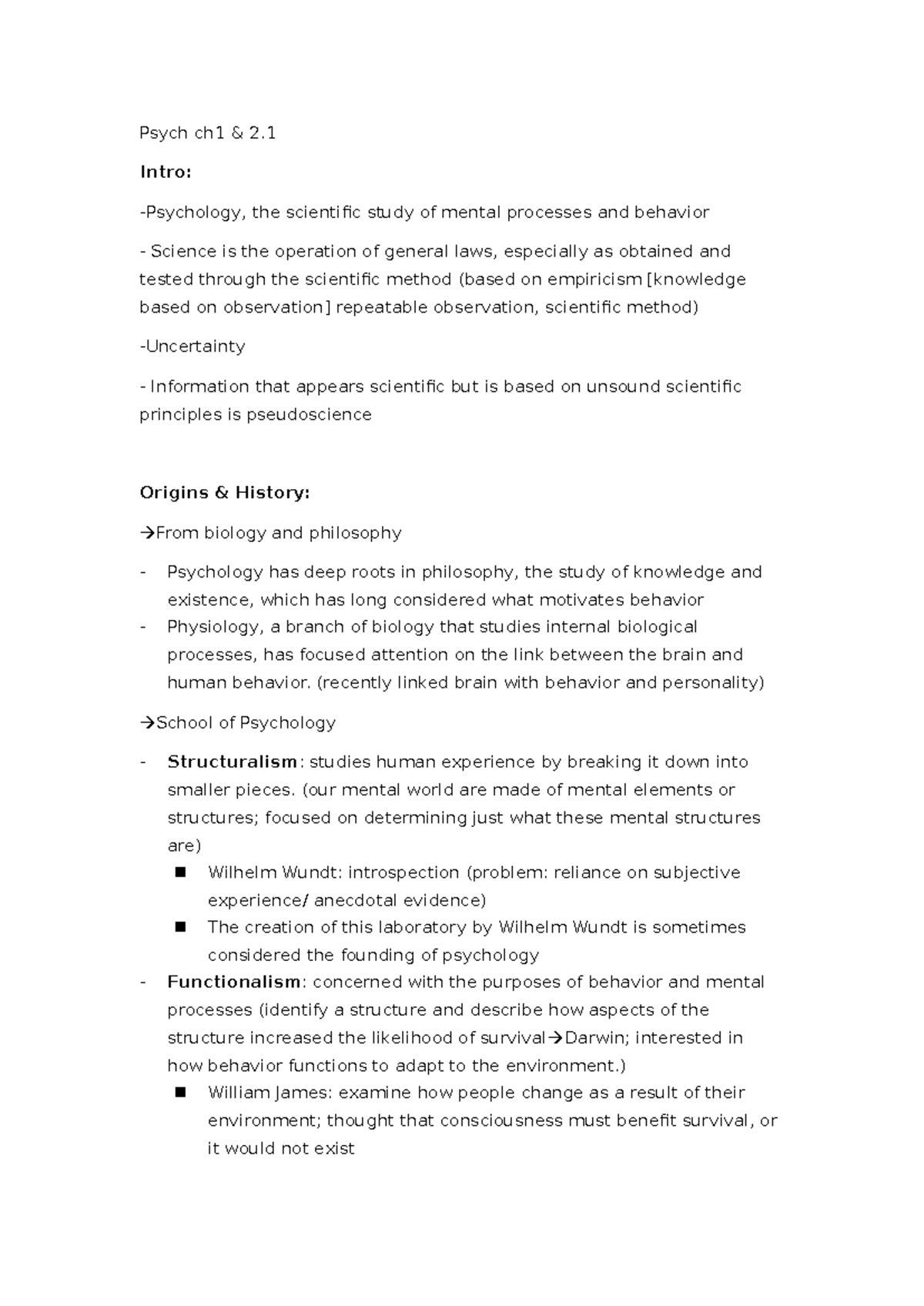 Psych Ch1 & 2 - Intro to Scientific Study of Psychology - PSYC_OX - Studocu