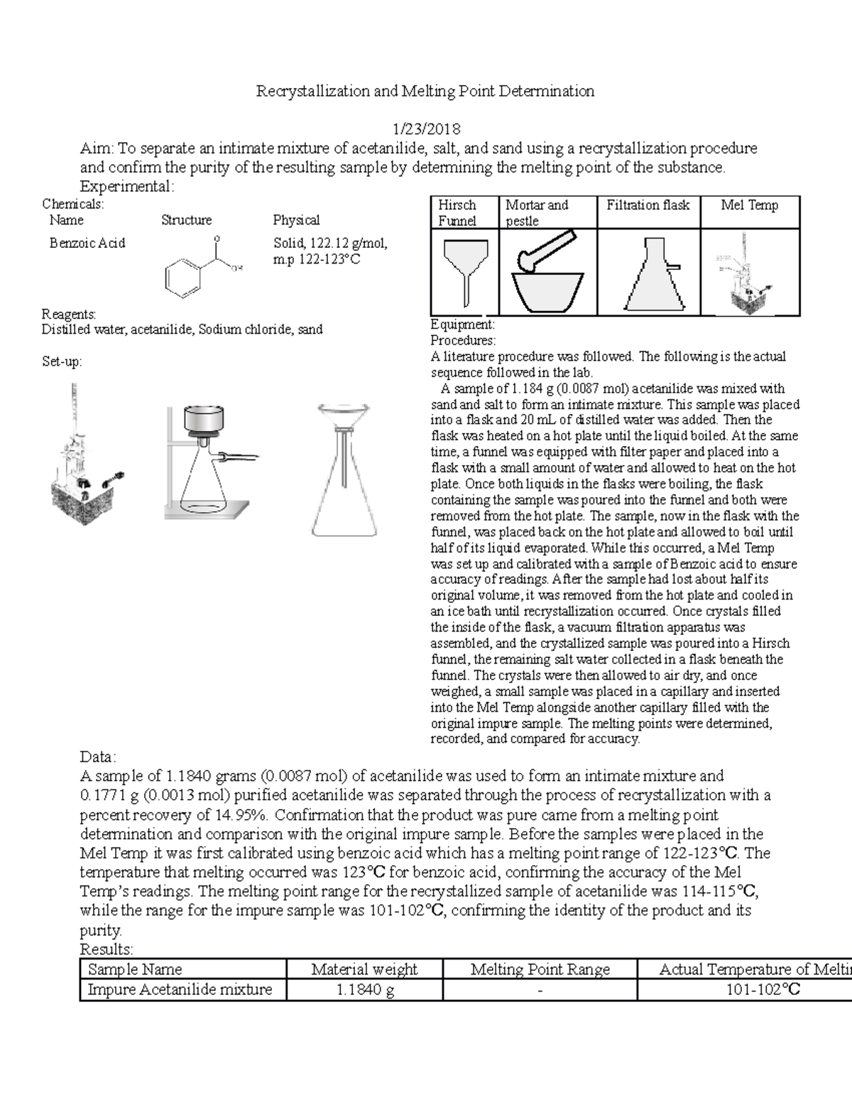 Lab 2 - Recrystallization And Melting Point Determination Biology ...
