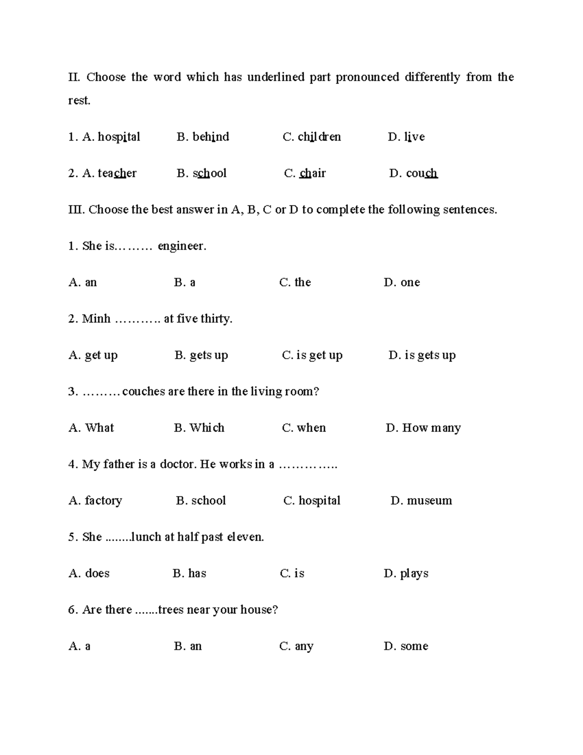 II - English Language Practice: Pronunciation & Grammar Exercises - Studocu