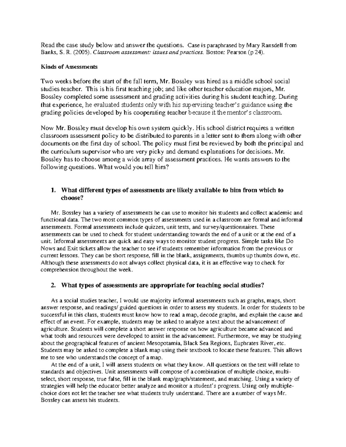 Case Study Analysis of Classroom Assessments for Middle School - Studocu