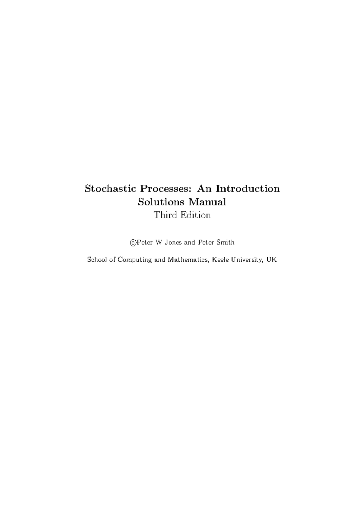 Stochastic Processes: An Introductory Solutions Manual (3rd Ed.) - Studocu