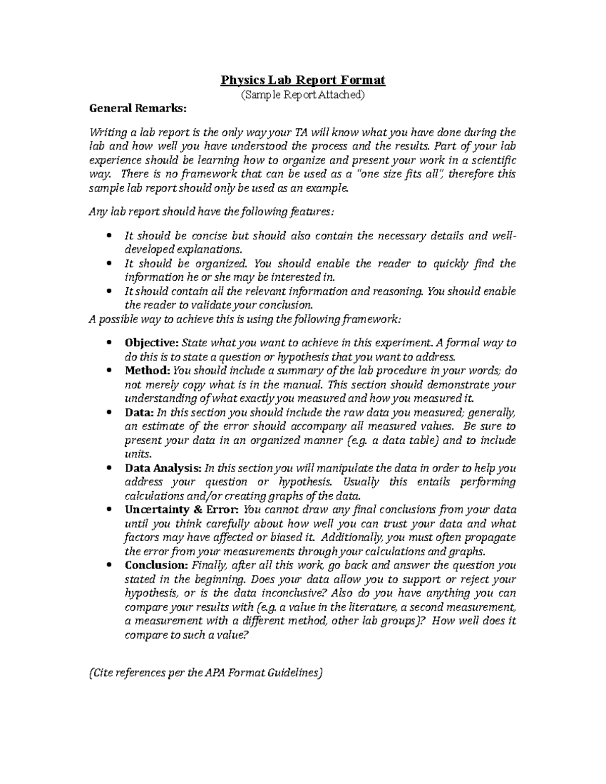 Sample Lab Report-2011 - Physics Lab Report Format (Sample Report ...