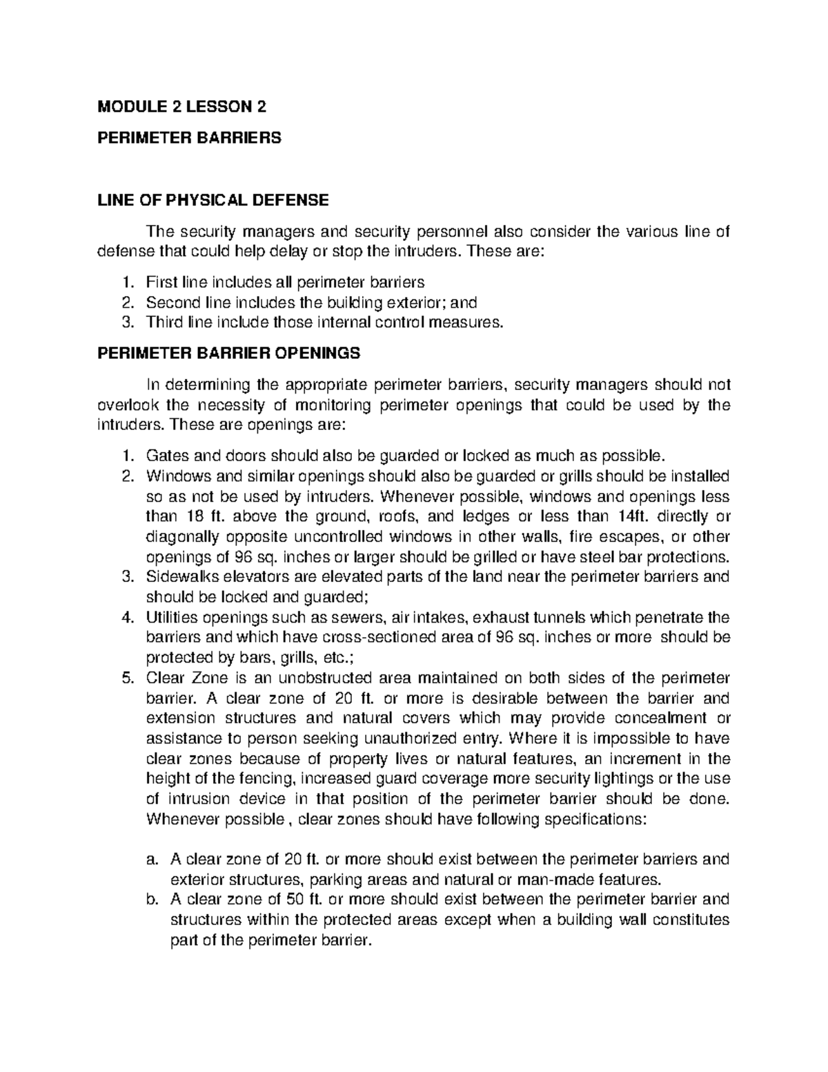 LEA2 Module 2 Lesson 2 - MODULE 2 LESSON 2 PERIMETER BARRIERS LINE OF ...