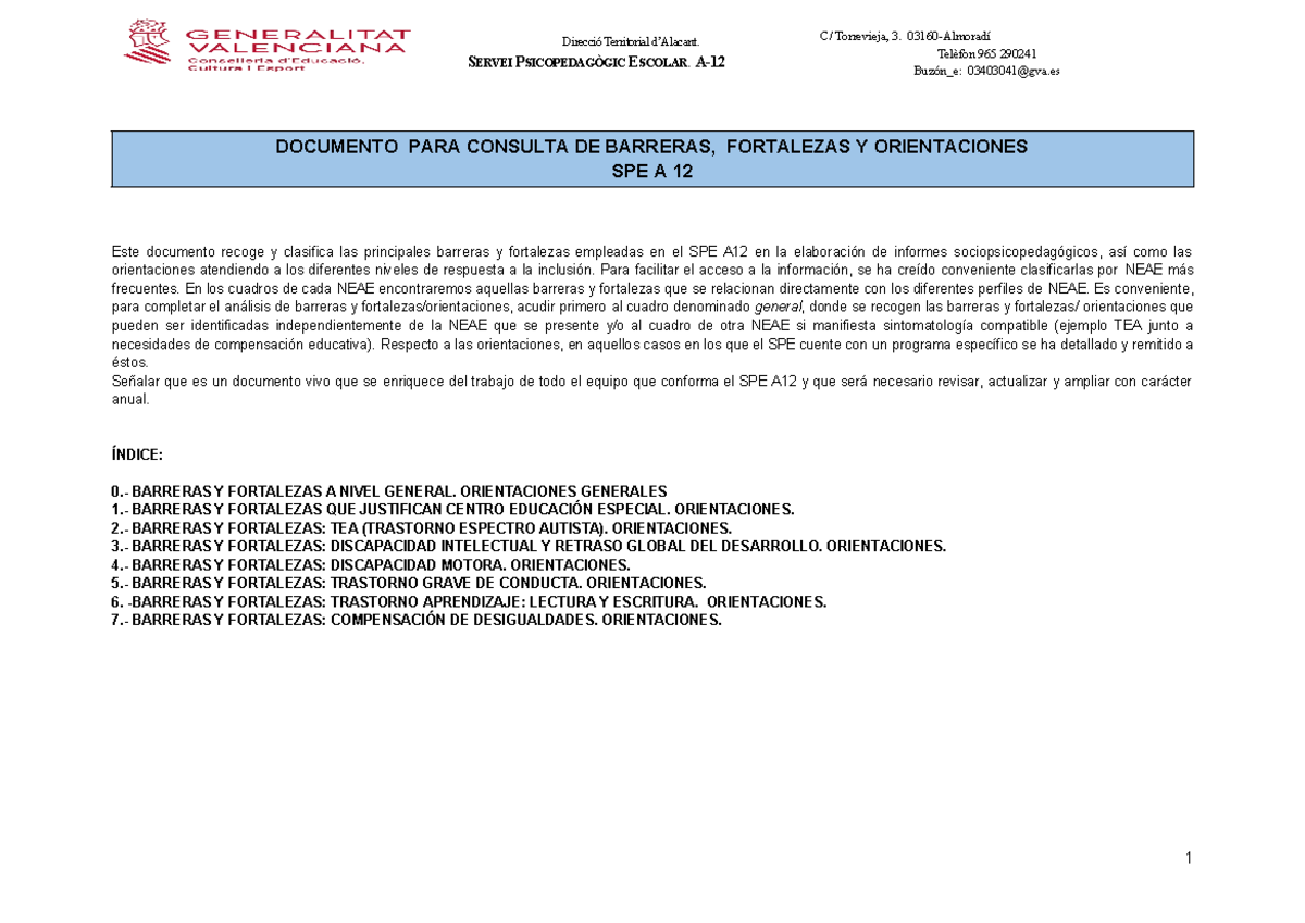 Barreras y Fortalezas en el SPE A12: Análisis y Orientaciones - Studocu