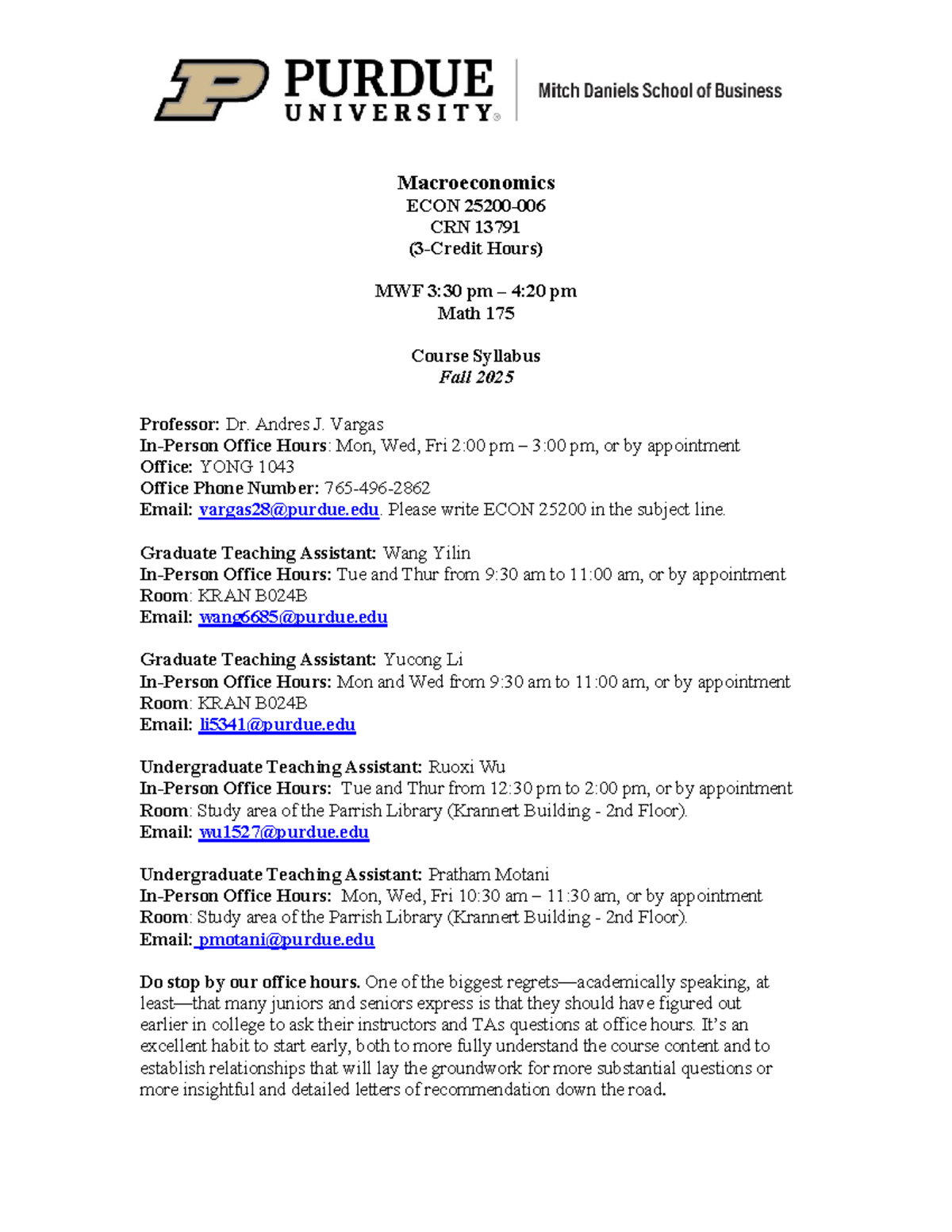 Macroeconomics ECON 25200 Syllabus - Fall 2025 by Dr. Vargas - Studocu