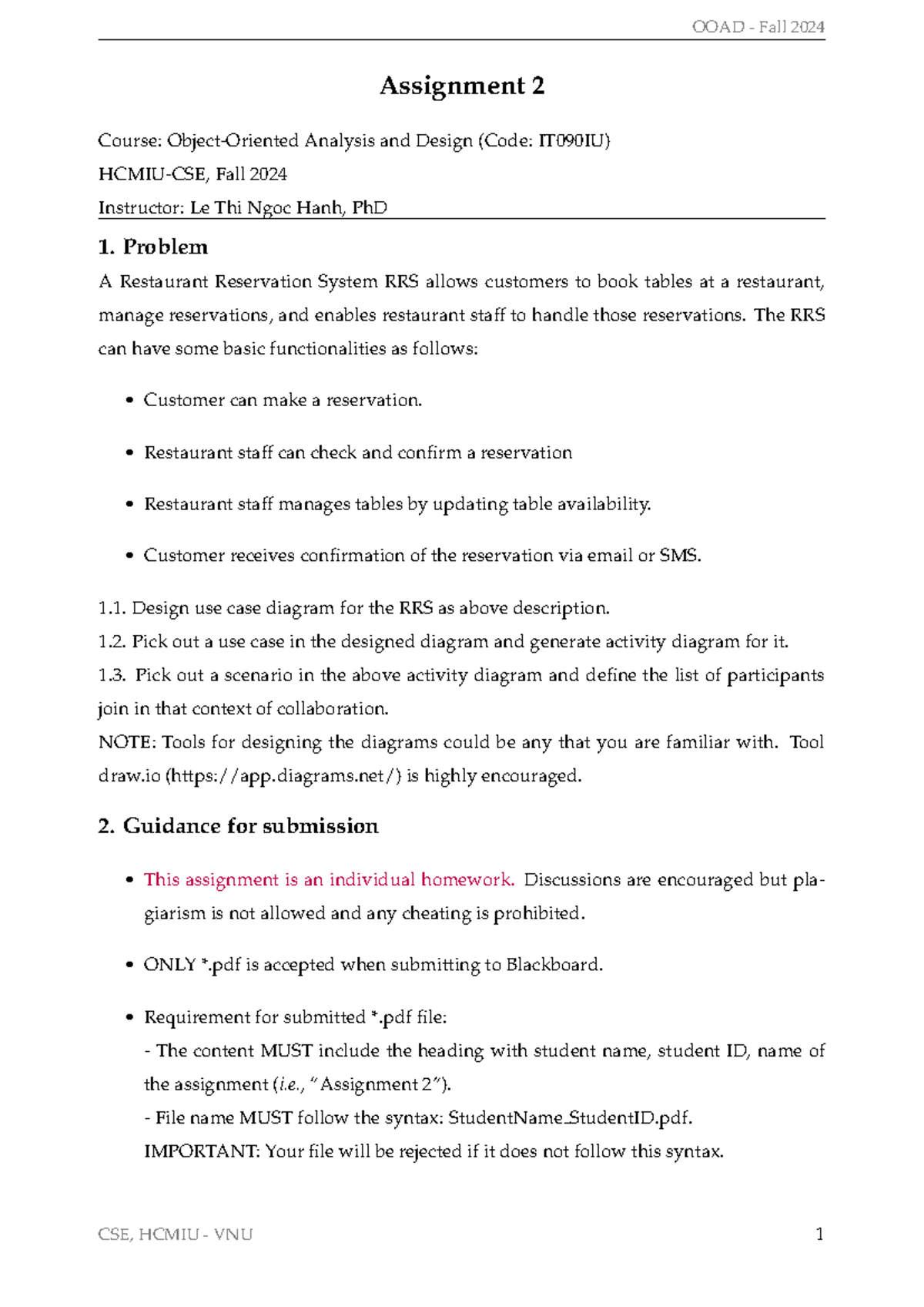Assignment 2 - sdasdasda - OOAD - Fall 2024 Assignment 2 Course: Object ...