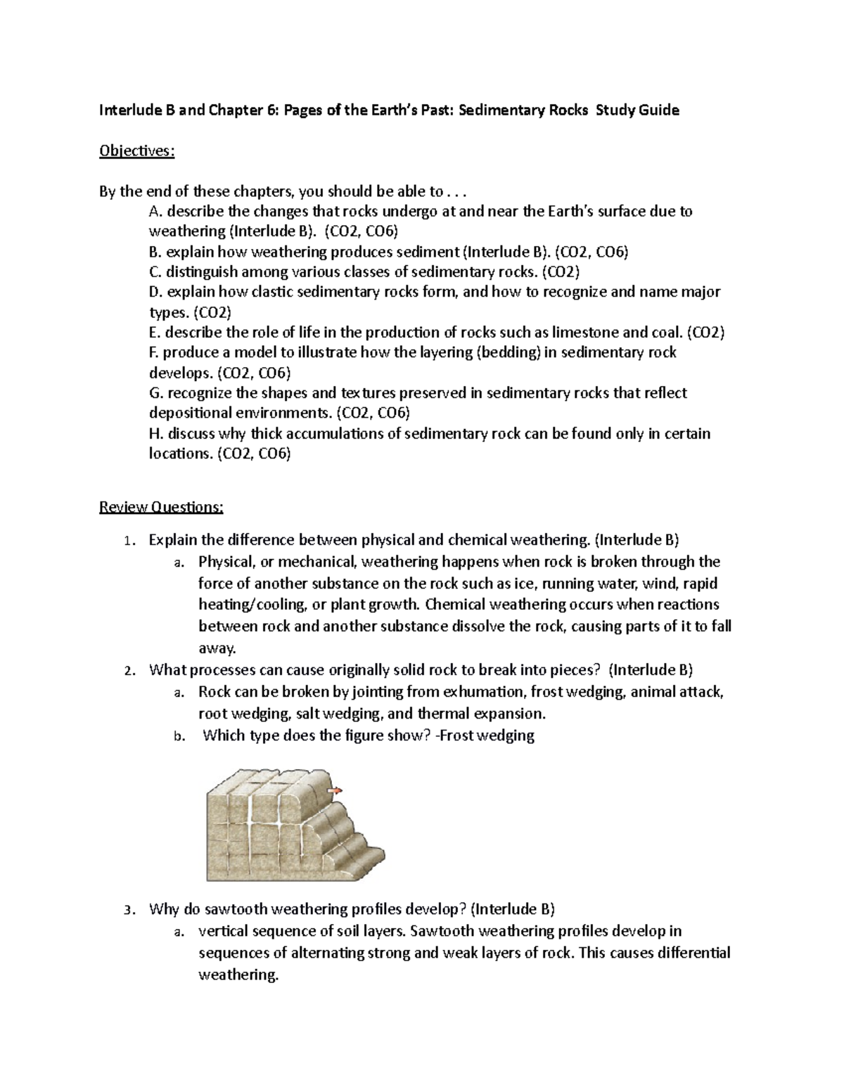 Chapter 06 Study Guide: Sedimentary Rocks and Weathering Processes ...
