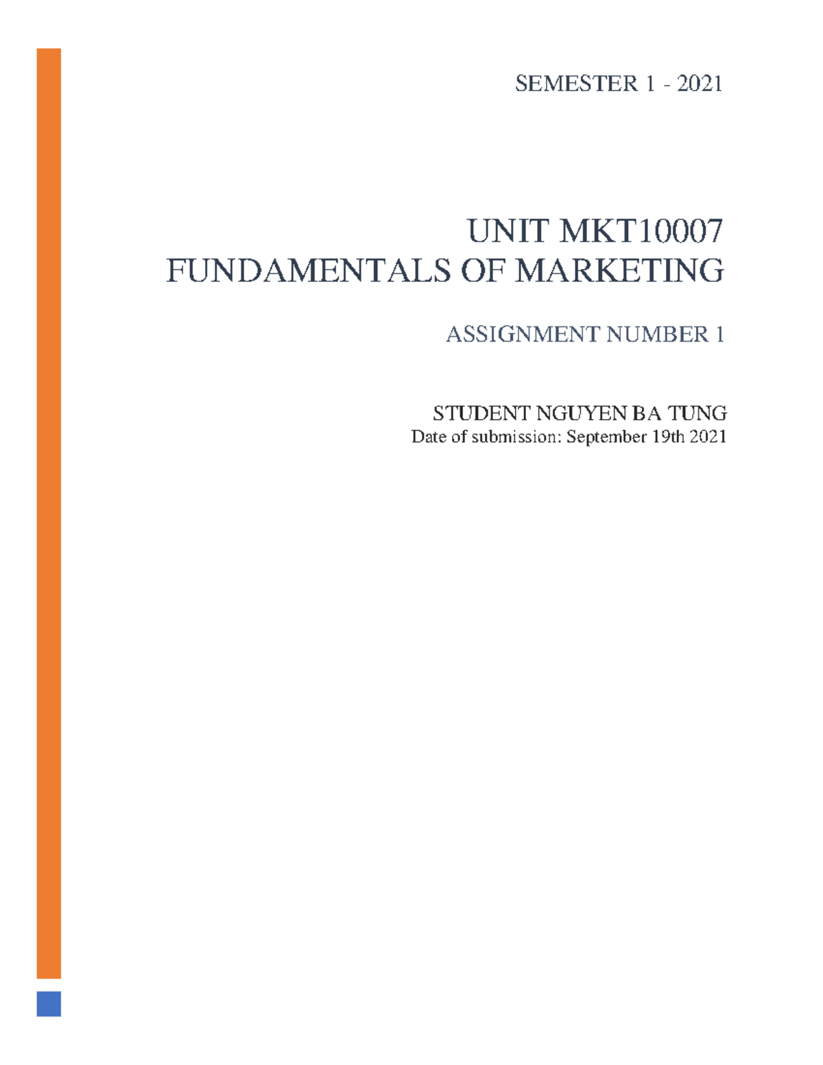 Assignment 1 Definition of marketing - ASSIGNMENT NUMBER 1 UNIT MKT ...