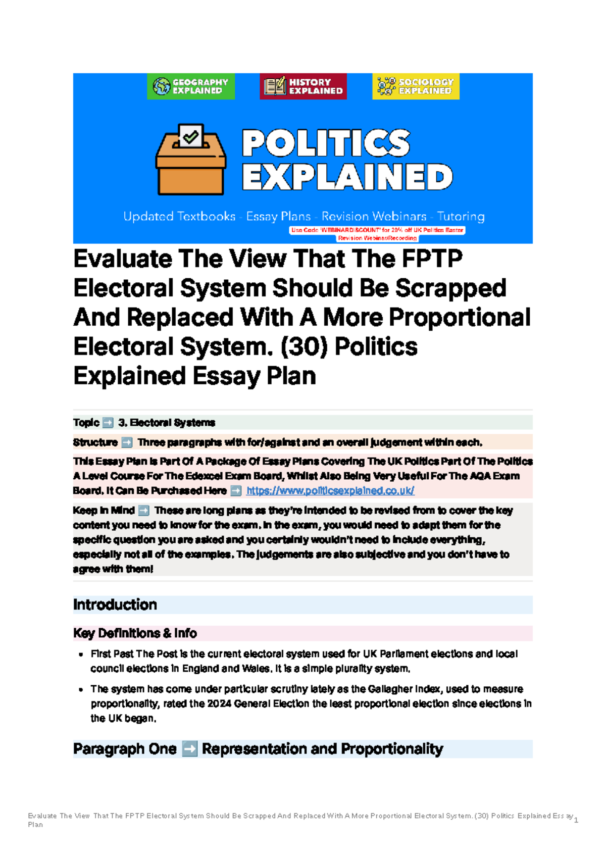 Evaluate the FPTP Electoral System: Should It Be Replaced? (30 ...