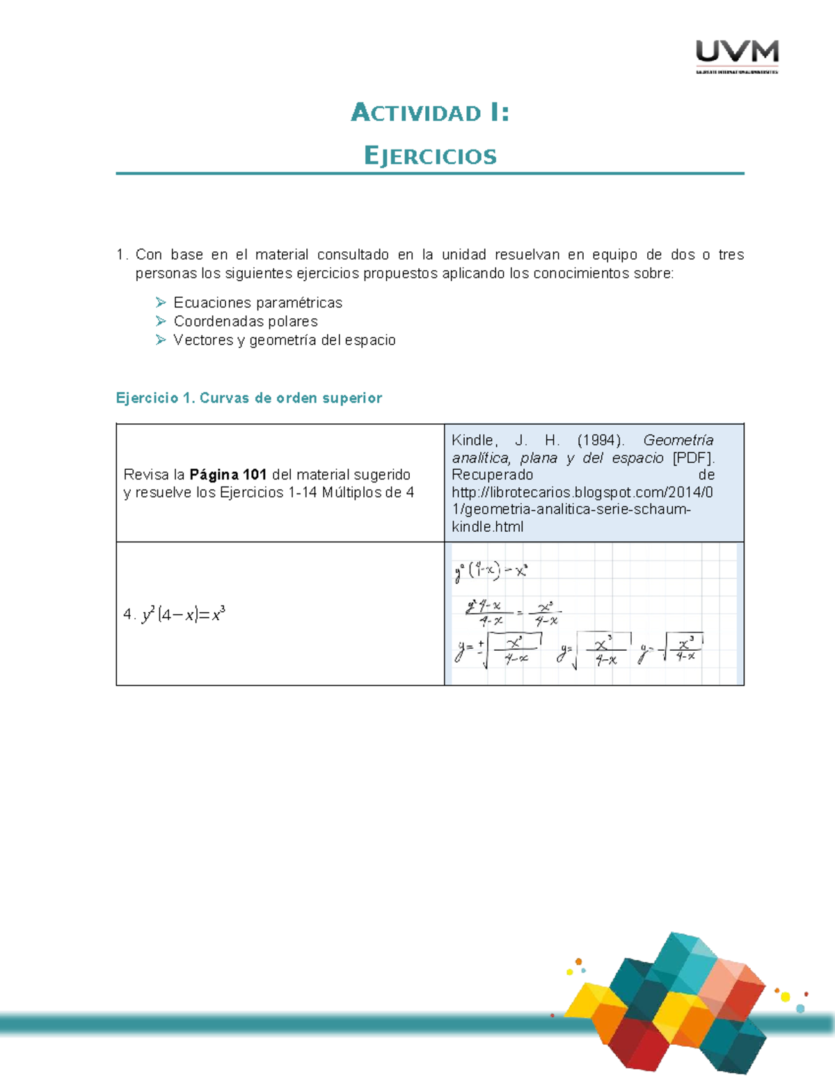 ACT 1: Ejercicios sobre Ecuaciones y Geometría Analítica - Studocu